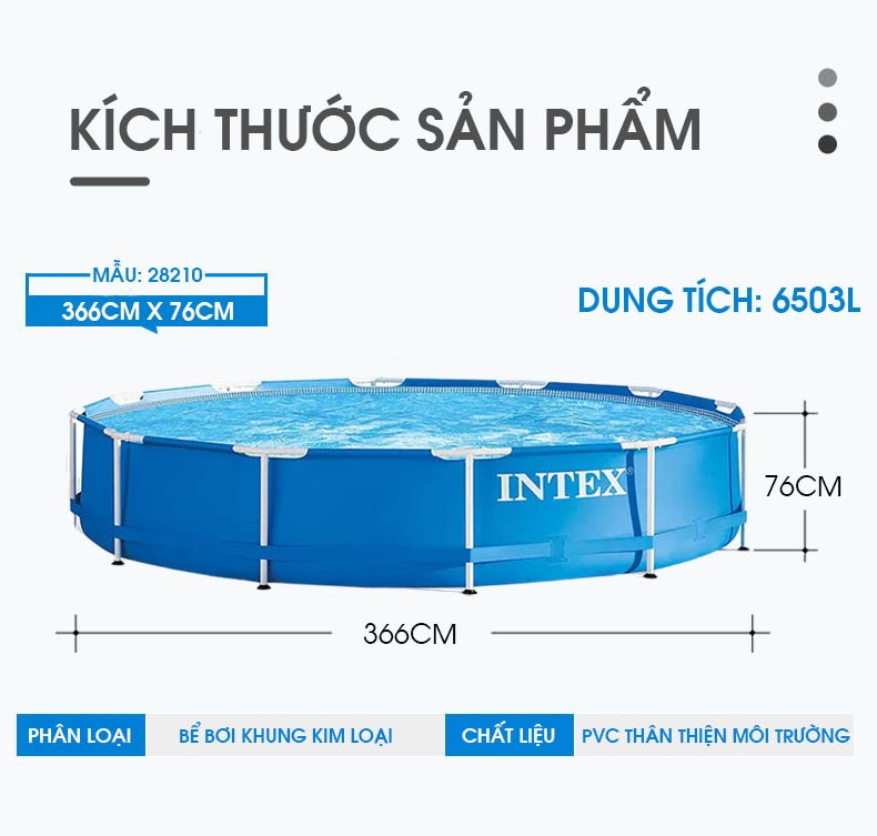 Bể bơi khung kim loại tròn 366*76cm INTEX 28210