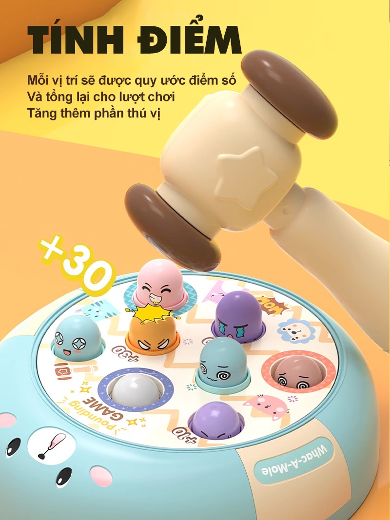 Đồ chơi đập chuột xoay 360 độ, 2 búa có đèn và nhạc 158-7C